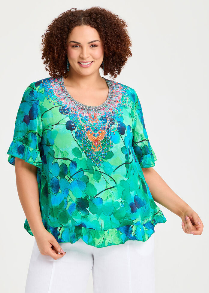 Shop Plus Size Salsa Ruffle Natural Top, Multi | Taking Shape AU