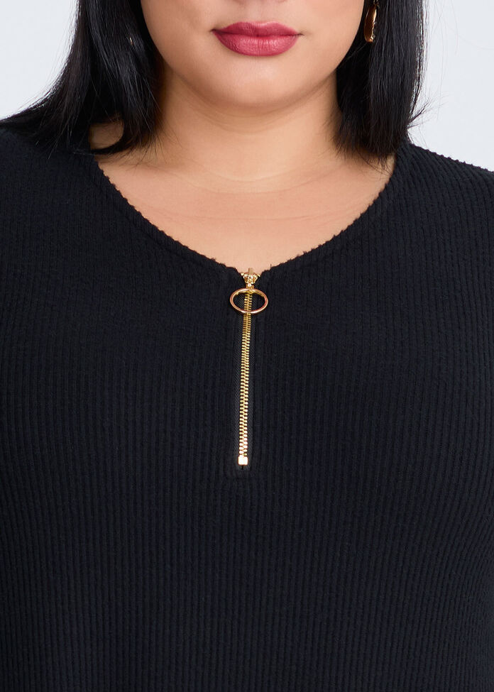 Shop Plus Size Ribbed Zip Neck Top, Black | Taking Shape AU