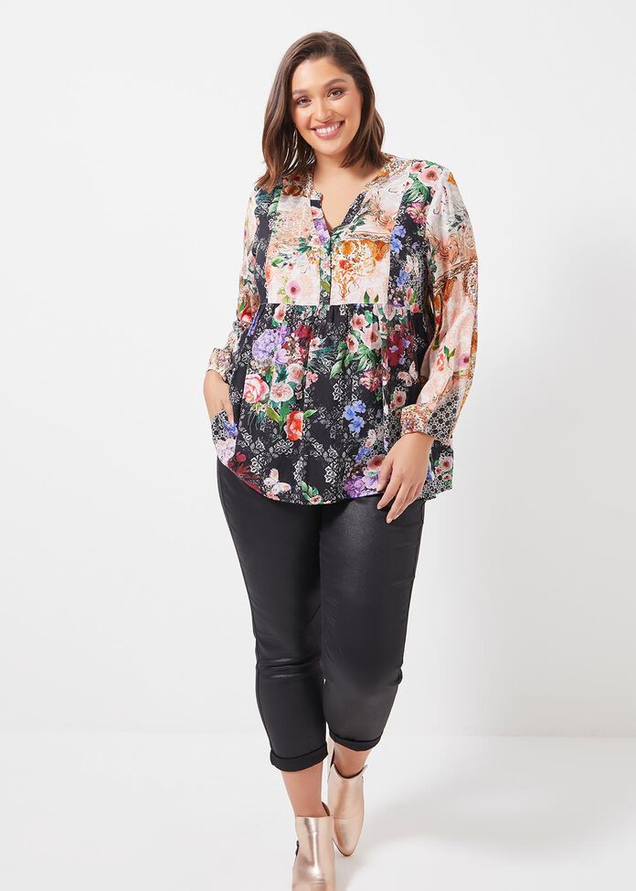 Shop Plus Size Natural Patchwork Mix Boho Top, Print | Taking Shape AU