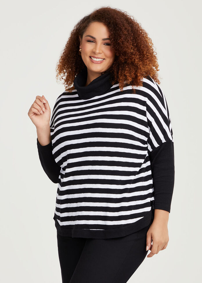 Plus Size Women's Black & White Cowl Neck Tunic | Taking Shape NZ