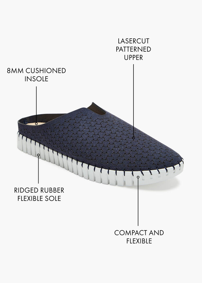 Shop Navy Lasercut Flexible Slide | Comfortable Shoes | Taking Shape AU