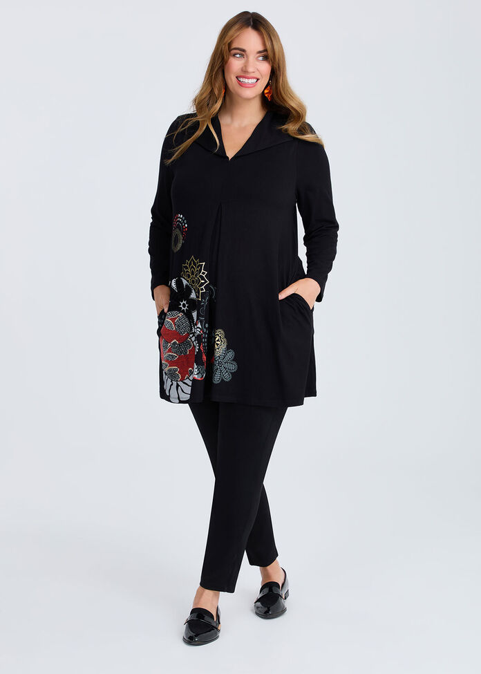Shop Plus Size Applique & Foil Natural Tunic, Black | Taking Shape NZ