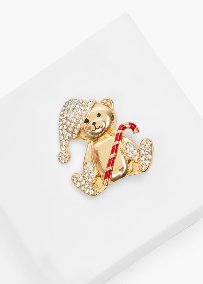 Shop Christmas Teddy Bear Brooch in Gold | Accessories | Taking Shape AU