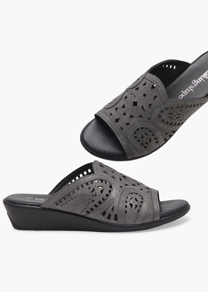 Shop Black Lasercut Wedge Sandal | Comfortable Shoes | Taking Shape AU