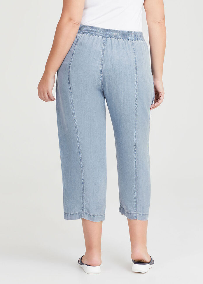 Shop Plus Size Chambray Seam Detail Crop Pant, Blue | Taking Shape AU