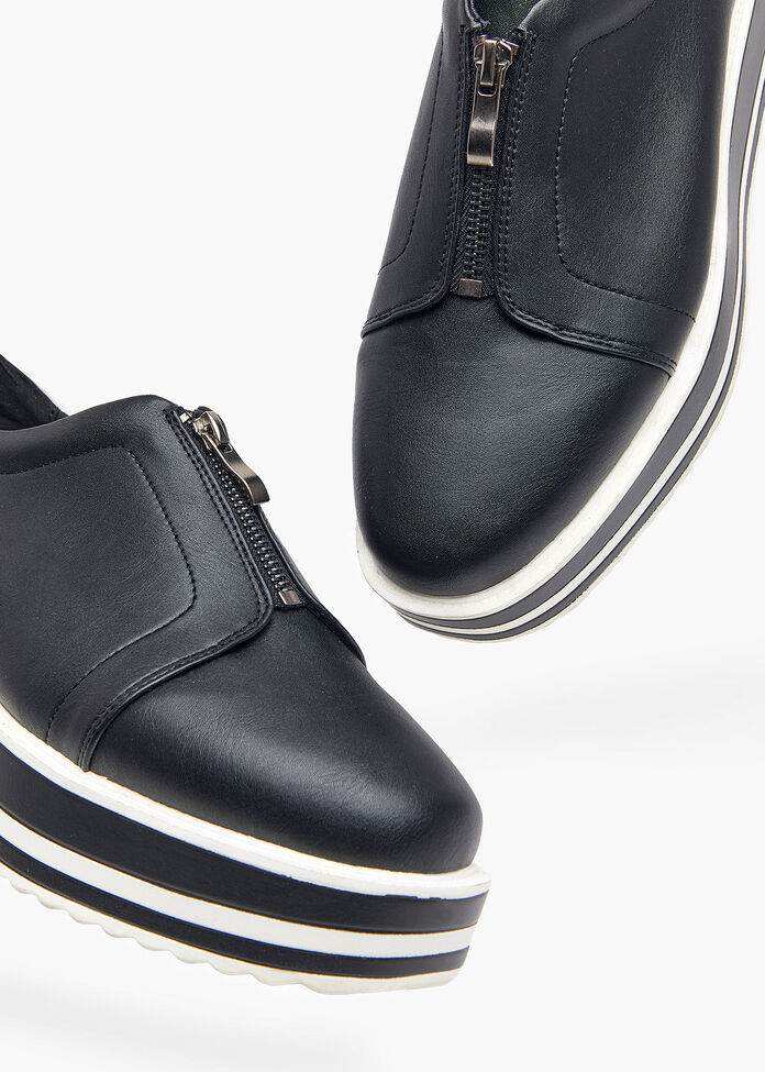 Shop Black Striped Wedge Zip Front Shoe | Comfortable Shoes | Taking ...