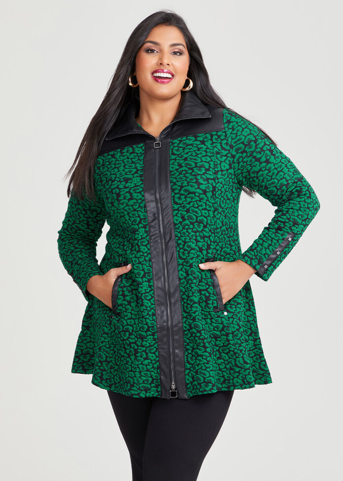 Shop Plus Size Jacquard & Faux Leather Zip Jacket, Green | Taking Shape AU