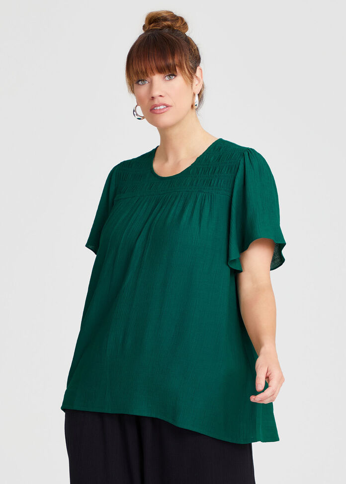 Shop Plus Size Natural Shirred Yoke Top, Green | Taking Shape AU