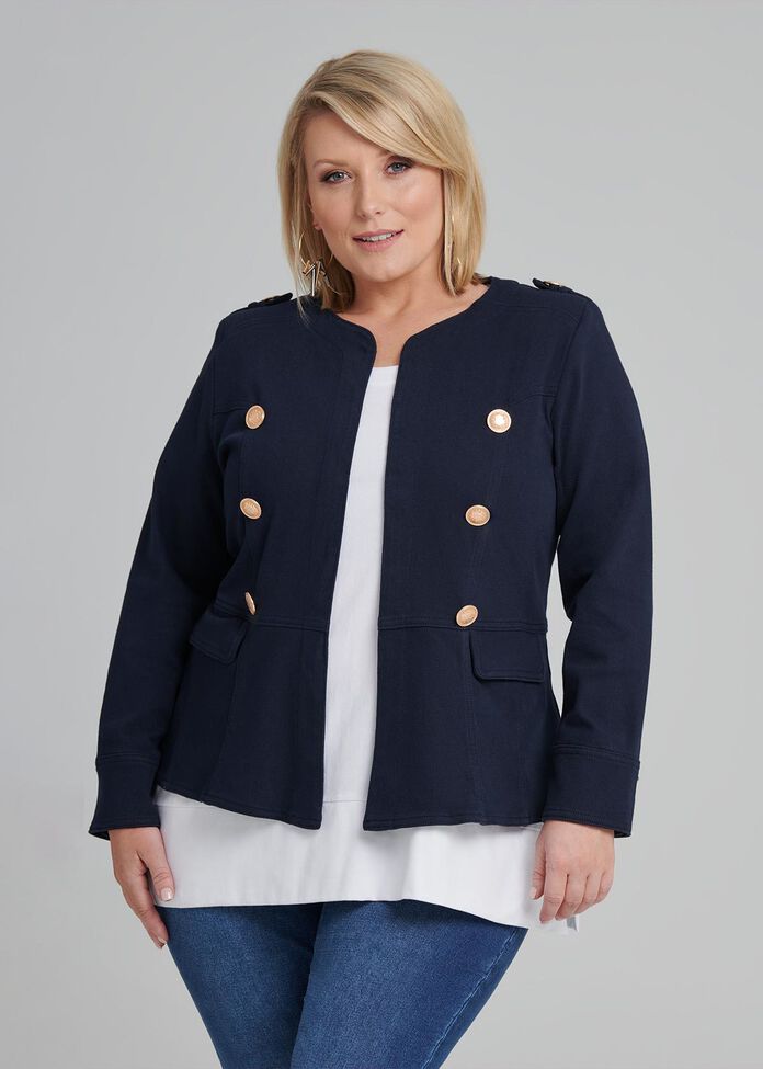 Shop Plus Size Military Button Jacket, Blue | Taking Shape AU