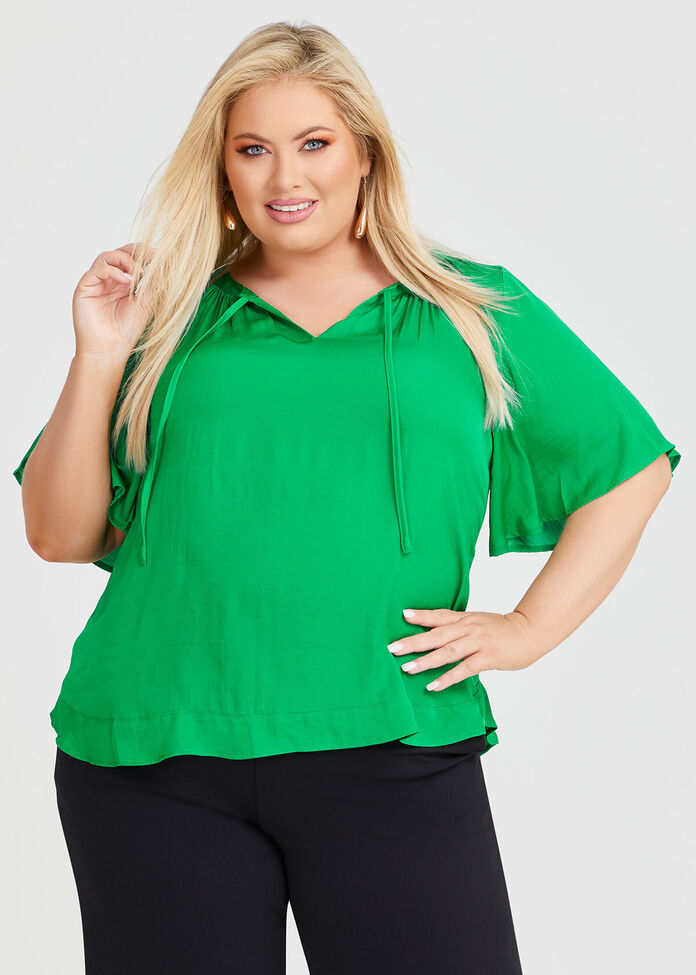 Shop Plus Size Satin Luxe Tiana Tie Top, Green | Taking Shape AU