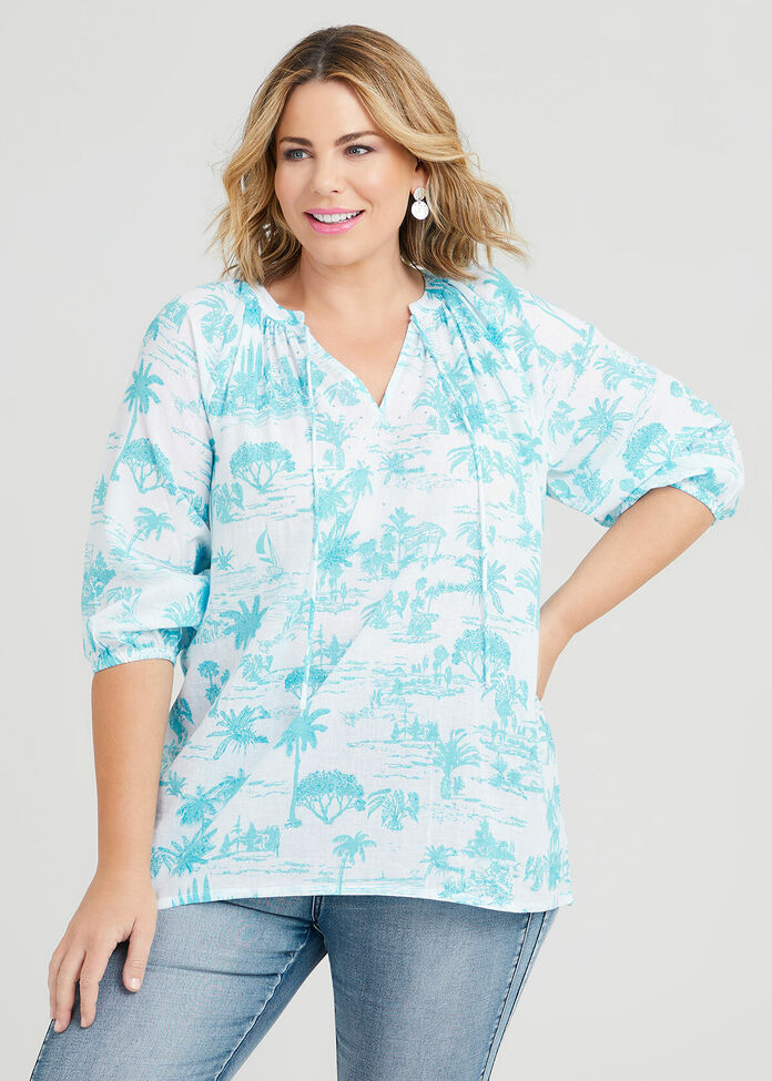 Shop Plus Size Cotton Tolie De Jouy Top, Multi | Taking Shape AU
