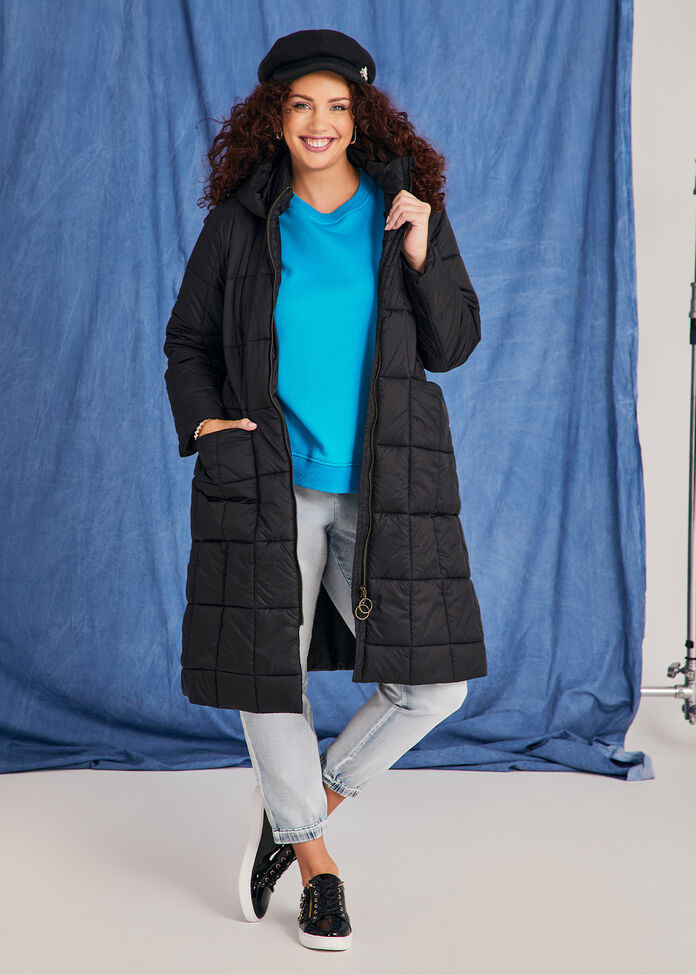 Shop Plus Size A Line Hooded Puffer Jacket in Black | Taking Shape NZ