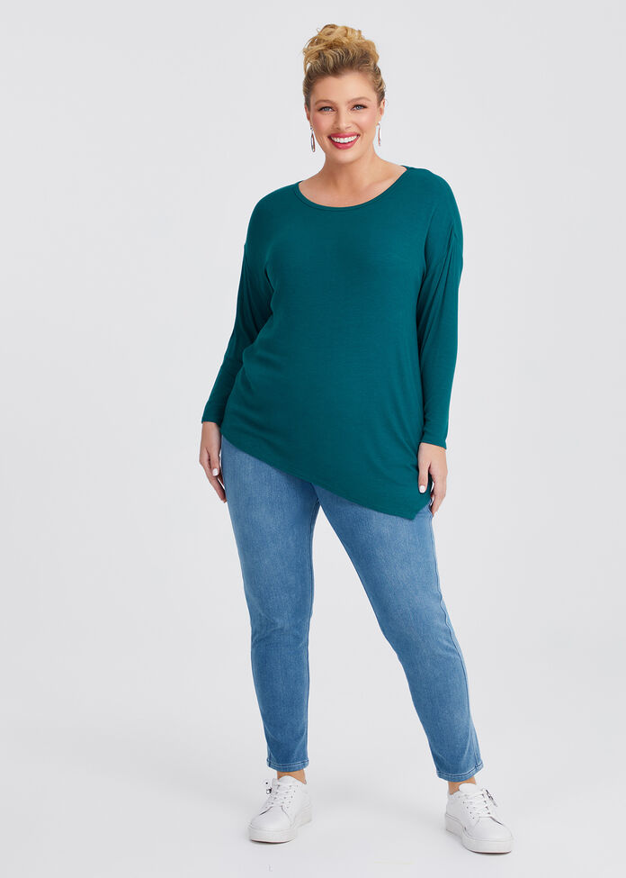 Plus Size Natural Asymmetrical Rib Top Jade Green | Taking Shape AU