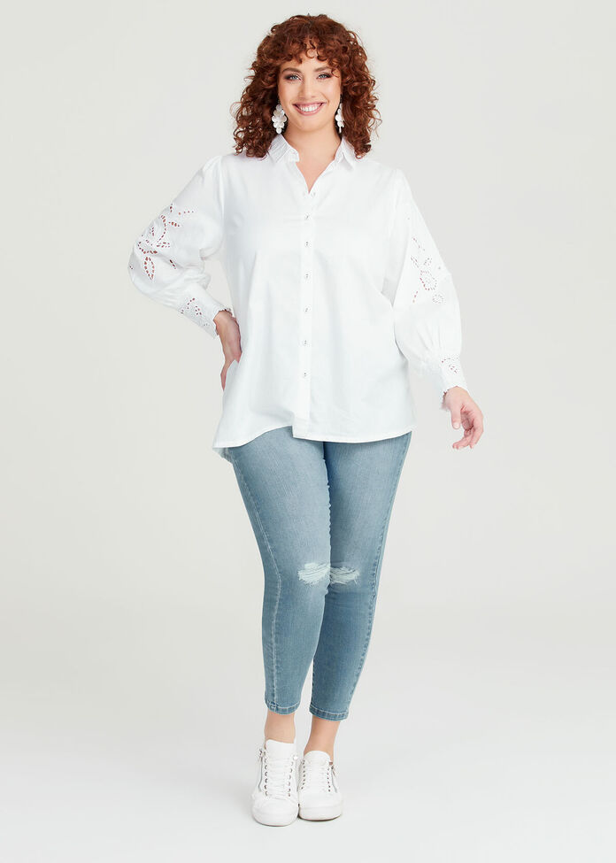 Shop Plus Size Broderie Detail Sleeve Shirt, White | Taking Shape AU