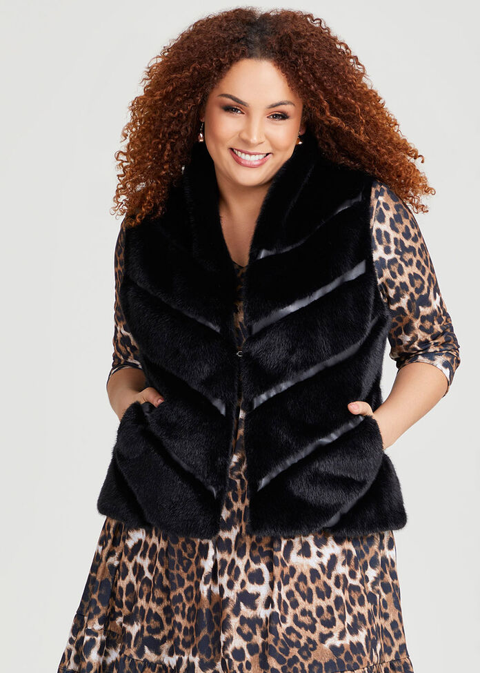 Shop Plus Size Faux Fur Chevron Vest, Black | Taking Shape AU