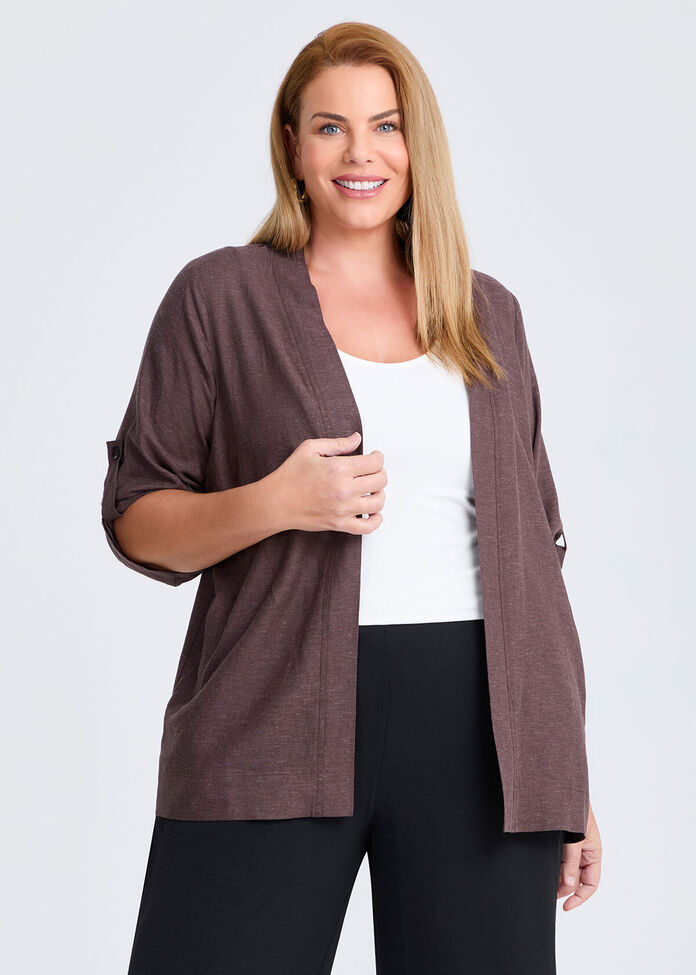 Shop Plus Size Linen Blend Cafe Cardigan, Brown | Taking Shape UK