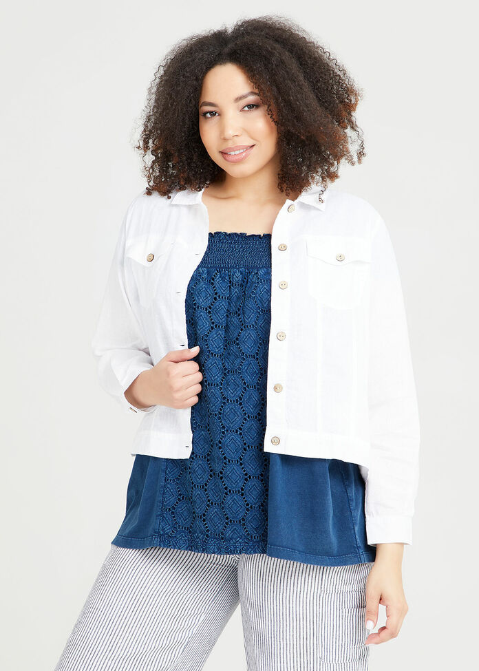 Shop Plus Size Linen Blend Jean Style Jacket, White | Taking Shape AU