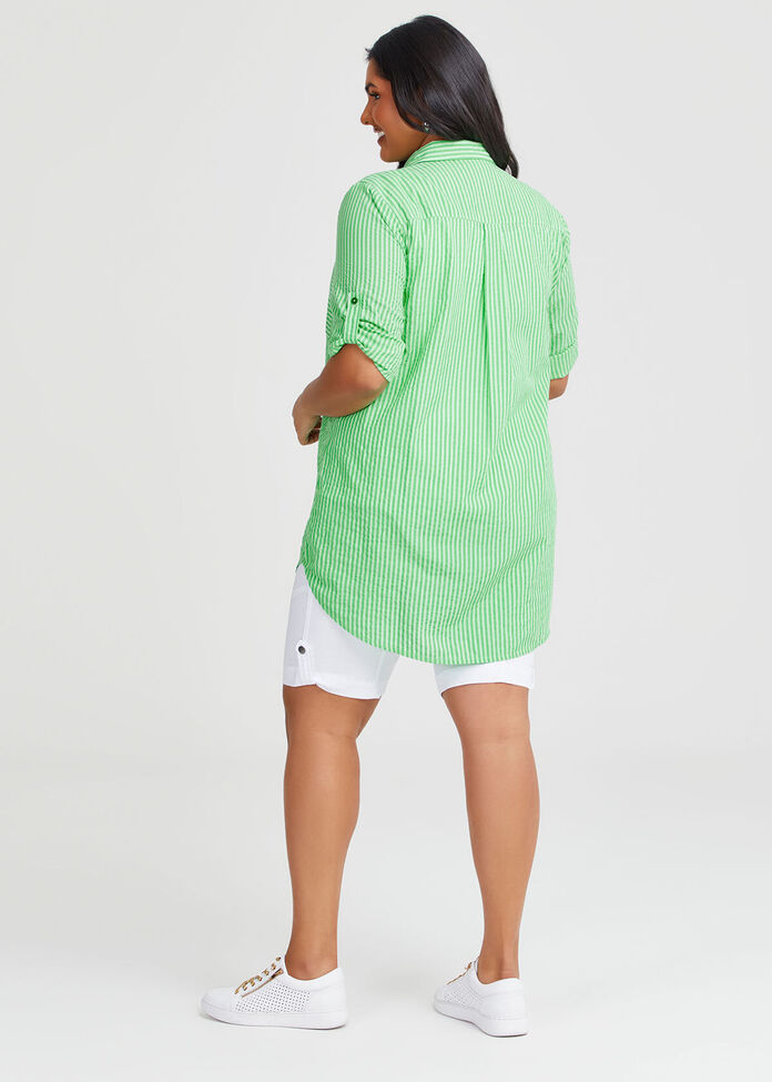 Shop Plus Size Cotton Seersucker Stripe Shirt, Green | Taking Shape AU