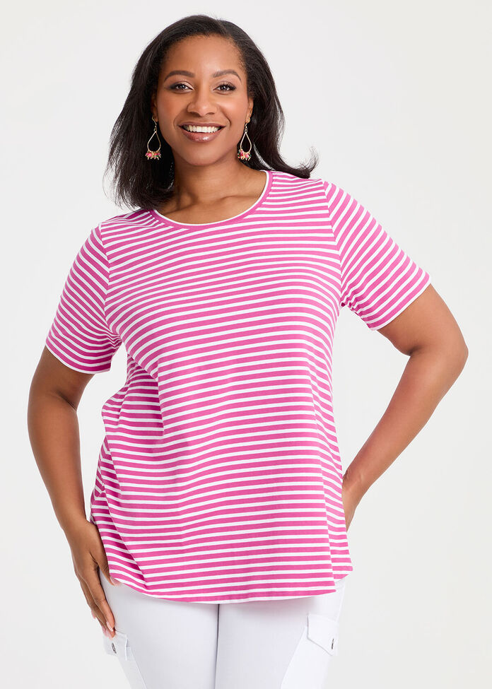 Shop Plus Size Good Earth Australian Cotton Stripe T-shirt, Stripes ...