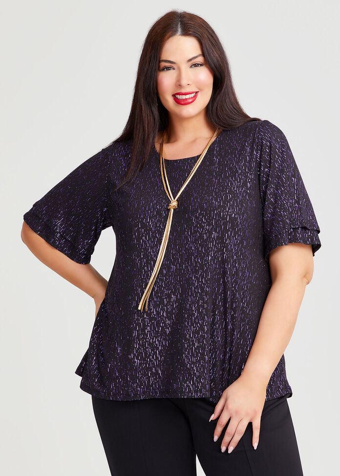 Shop Plus Size Anna Foil Printed Evening Top, Black | Taking Shape NZ