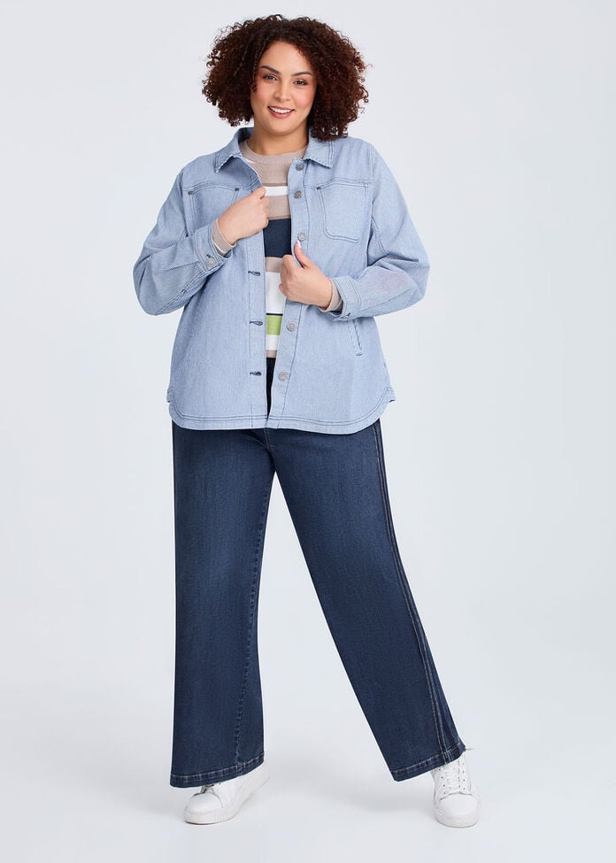 Shop Plus Size Denim Pinstripe Shacket, Multi | Taking Shape NZ