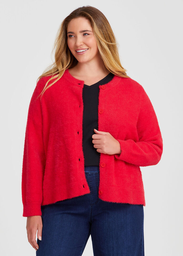 Shop Plus Size Fluffy Knit Crop Cardigan, Red | Taking Shape AU