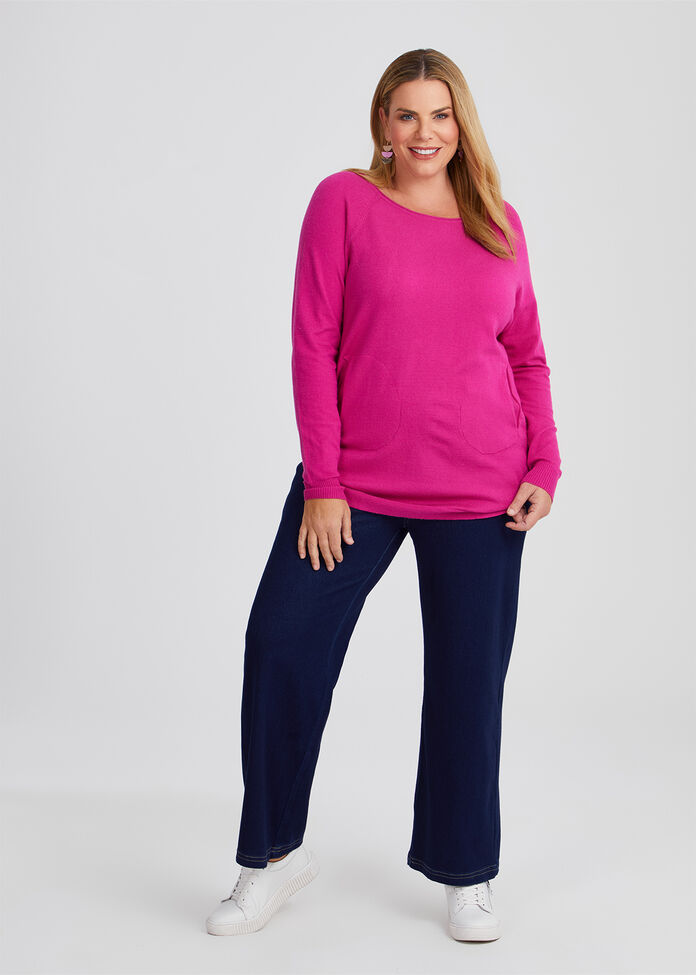 Shop Plus Size Natural Curved Hem Pocket Jumper, Red | Taking Shape UK