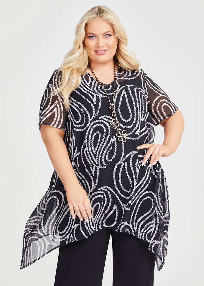 Plus Size Black & White Tulip Swirl Overlay Tunic | Taking Shape AU
