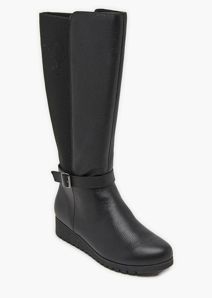 Shop Black Leather Knee High Wedge Boot | Comfortable Shoes | Taking ...