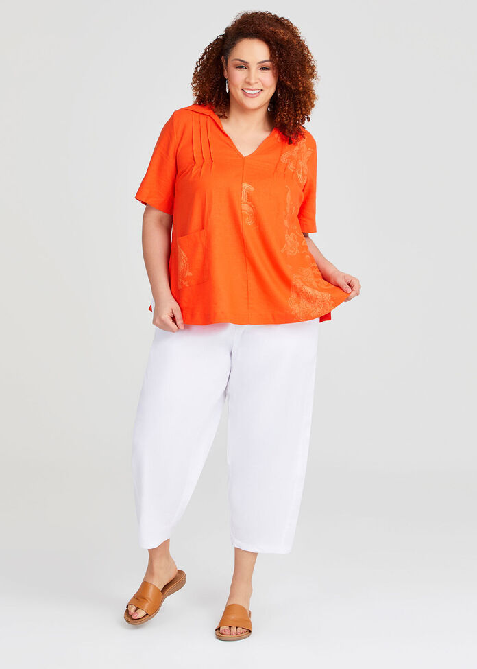 Shop Plus Size Pintuck Linen Bamboo Top, Orange | Taking Shape AU