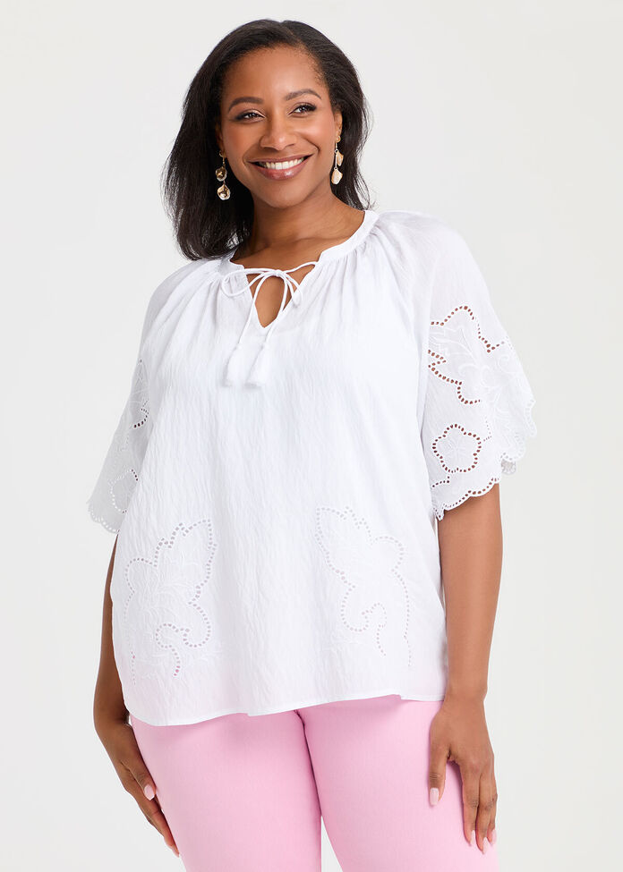 Shop Plus Size Natural Cutout Embroidery Top, White | Taking Shape NZ