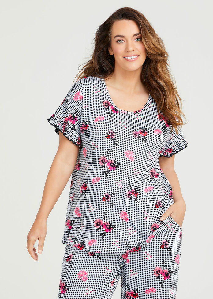 Shop Plus Size Bamboo Gingham Floral Pyjama Top, Multi | Taking Shape AU