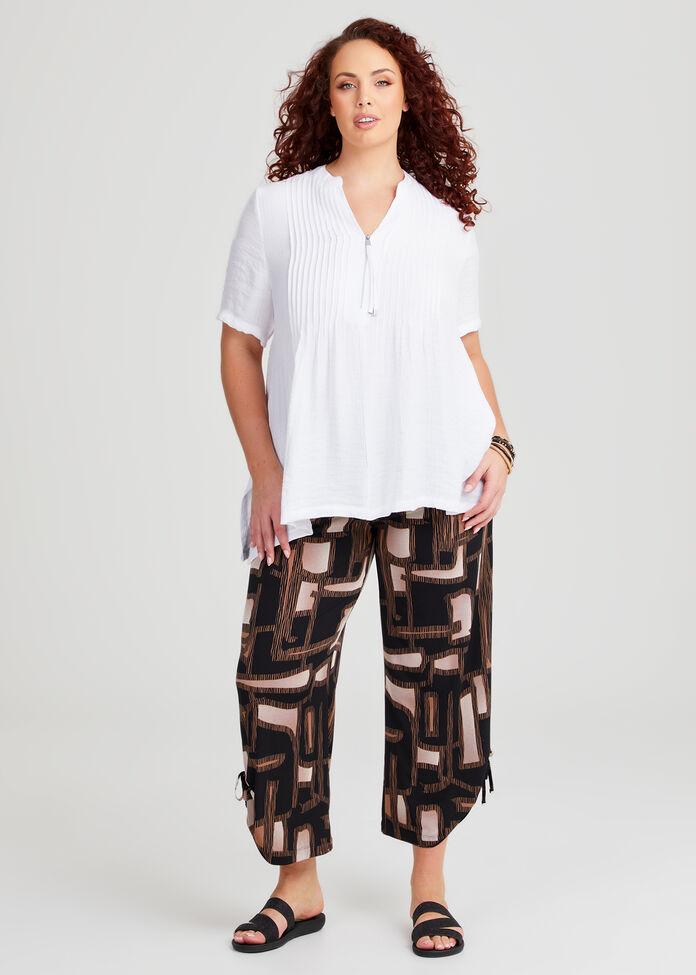 Plus Size Zoe Zip Neck Crinkle Top White | Taking Shape AU