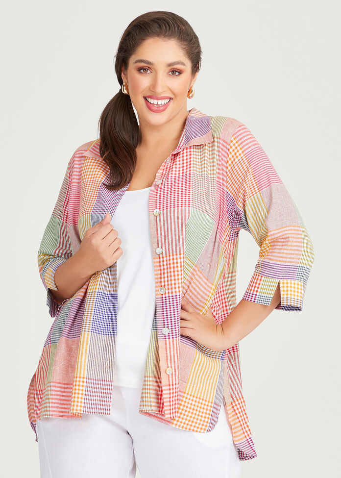 Shop Plus Size Linen Blend Harlow Shirt in Multi | Taking Shape AU