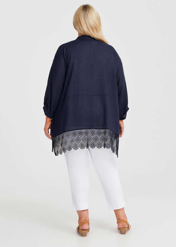 Shop Plus Size Lace & Linen Bamboo Jacket, Navy | Taking Shape NZ