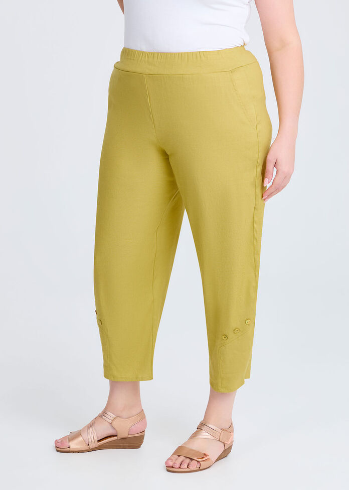 Shop Plus Size Button Stretch Linen Pant, Yellow | Taking Shape AU