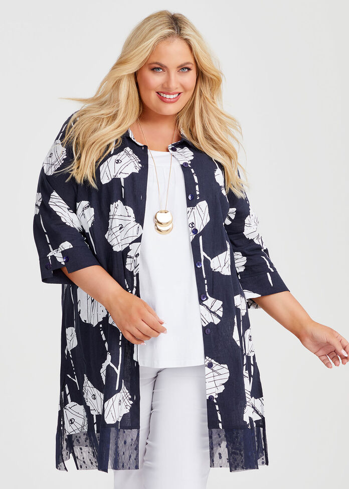 Shop Plus Size Linen Bamboo Longline Shirt, Navy | Taking Shape AU