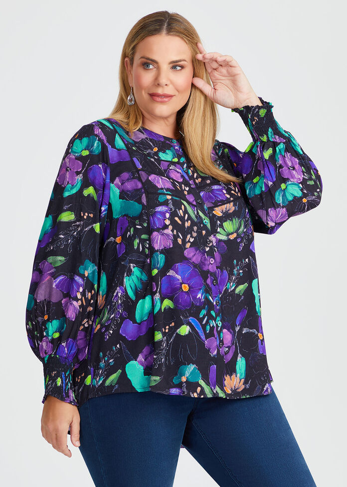 Shop Plus Size Natural Etched Floral Button Top, Floral | Taking Shape AU