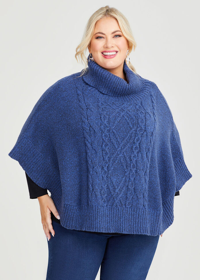 Shop Cowl Neck Cable Poncho in Blue | Accessories | Taking Shape AU