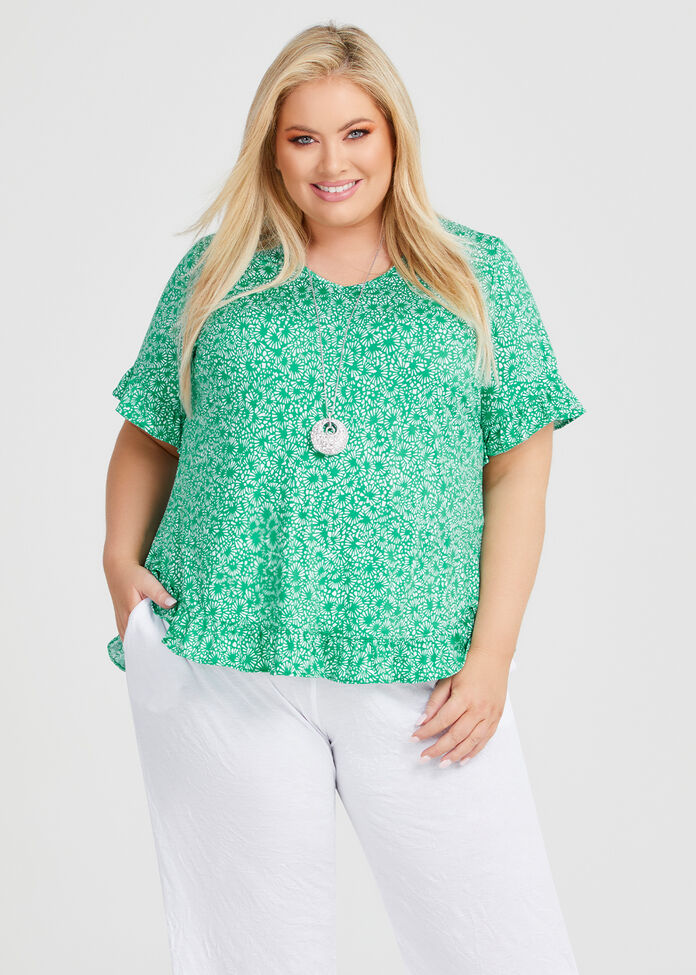 Plus Size Salsa V-Neck Ruffle Hem Top Green | Taking Shape AU