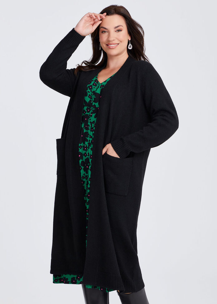 Plus Size Longline Pocket Cardigan in Black | Taking Shape NZ