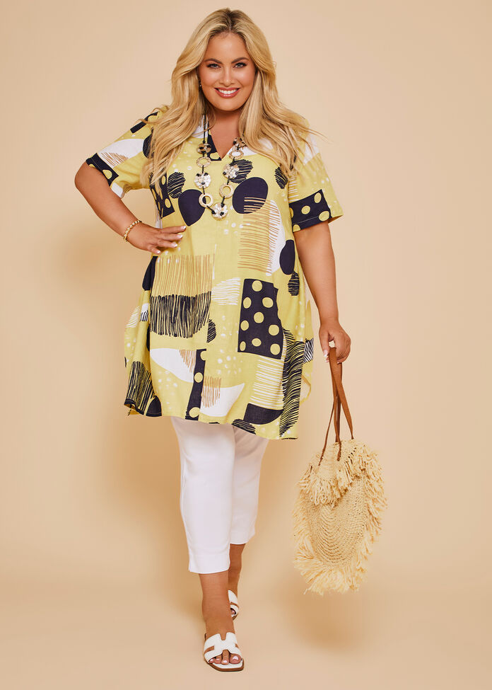 Shop Plus Size Tulip Linen Bamboo Tunic, Yellow | Taking Shape NZ