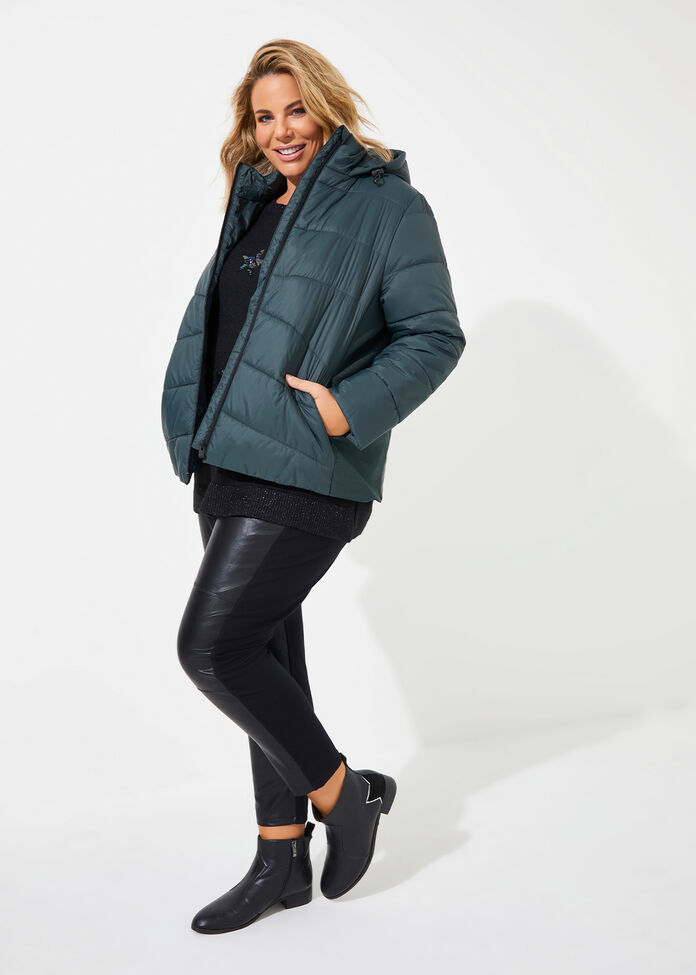 Shop Plus Size Quilted Hooded Puffer Jacket, Green | Taking Shape AU