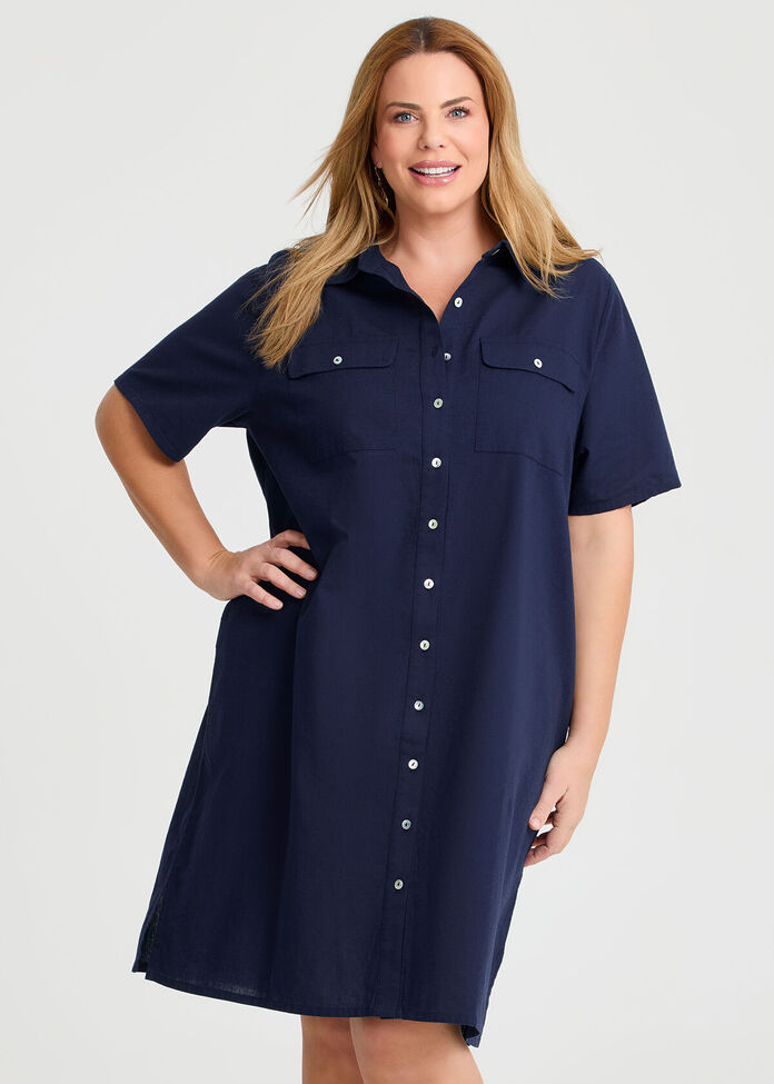 Shop Plus Size Cotton Linen Utility Dress, Navy | Taking Shape CA