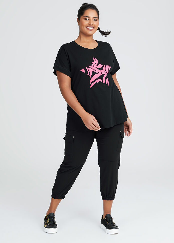 Shop Plus Size Cotton Puff Print Star Top, Black | Taking Shape NZ