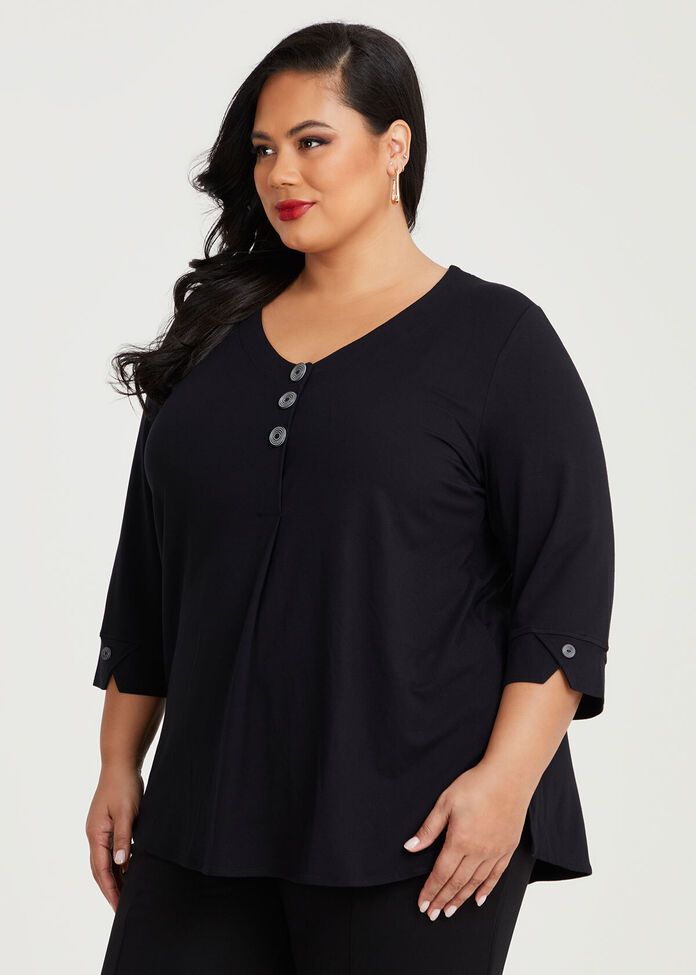 Shop Plus Size Button Swing Bamboo Top, Black | Taking Shape NZ
