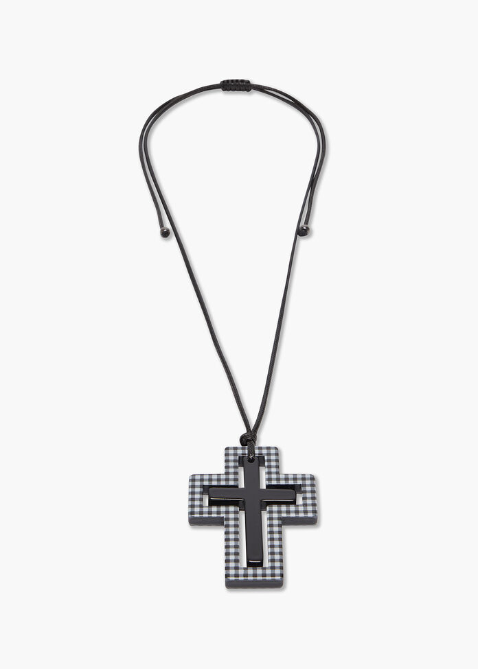 Shop Long Cross Gingham Necklace in Black | Accessories | Taking Shape UK