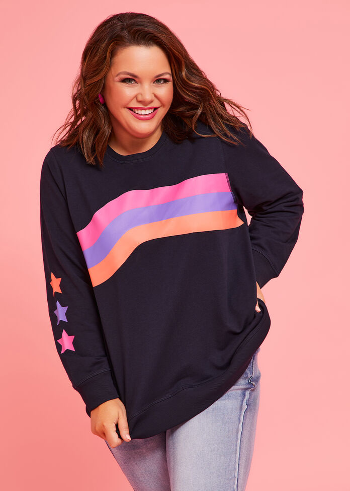 Shop Plus Size Cotton Waves & Stars Sweatshirt, Blue | Taking Shape NZ