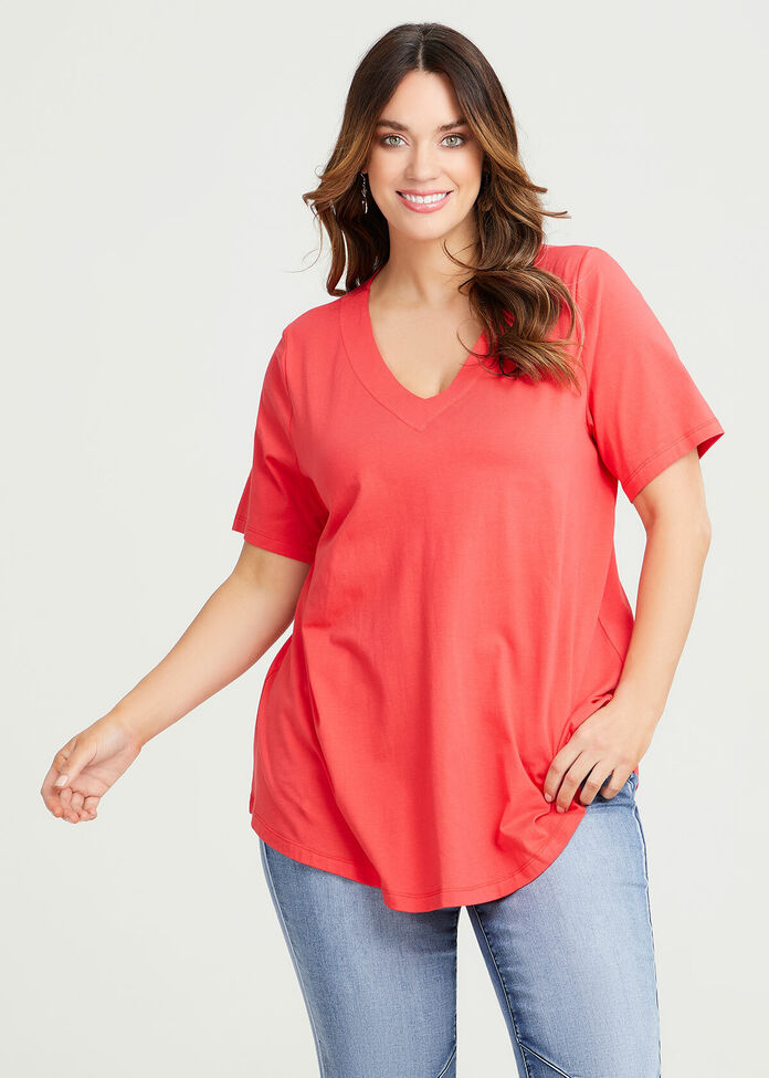 Shop Organic V-neck Swing Basic Tee in Red, Sizes 12-30 | Taking Shape AU