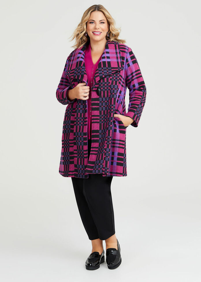 Shop Plus Size Melton Knit Check Coat, Red | Taking Shape AU